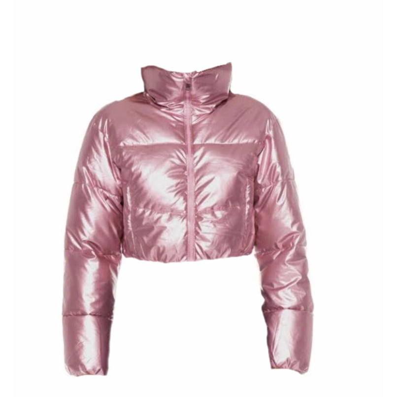 Jaqueta Puffer Metalizada Em Cropped Rosa | Shopee Brasil