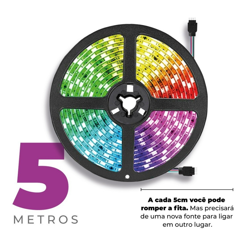 Kit Completo Para Instalação Fita De Led Rgb 5 Metros Com Variação de ...