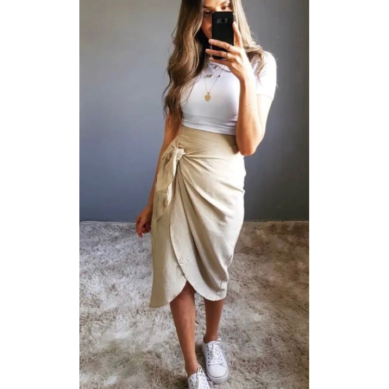 saia linho midi Pmg | Shopee Brasil