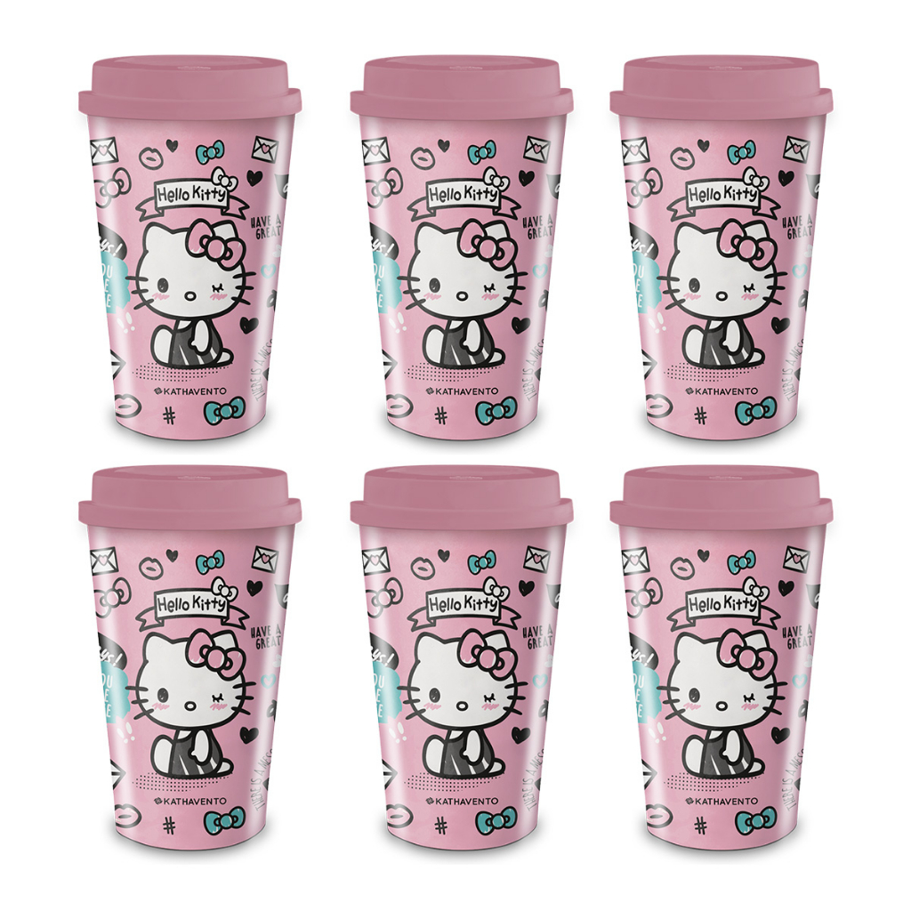 Kit 10 Copos Bucks Hello Kitty com Tampa Rosa Plastico Pop | Shopee Brasil