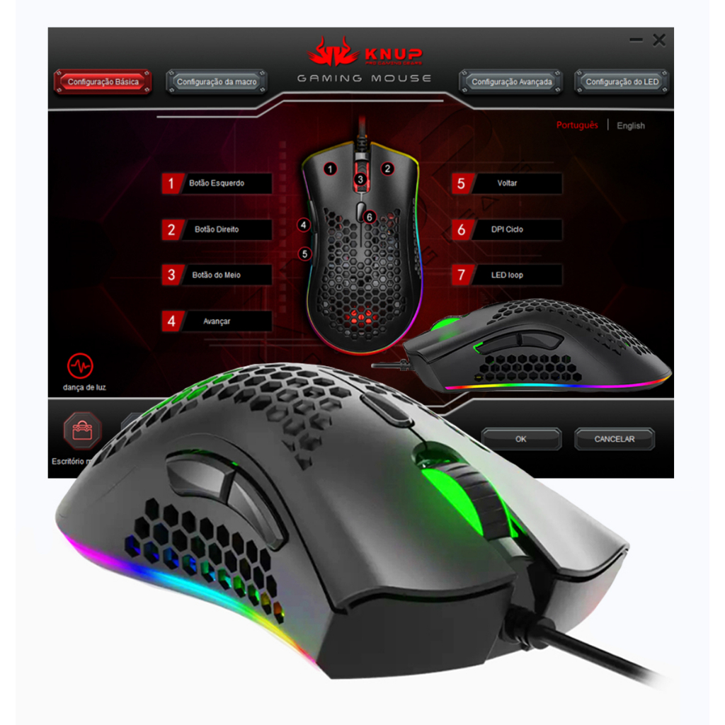 Mouse Gamer Para Jogo 7.200 DPI Óptico com LED RGB USB Compatível Computador Notebook PS4 PS5 ...