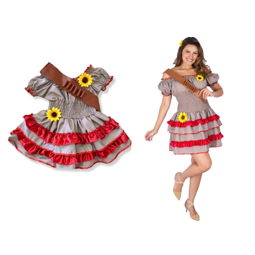 Maria Bonita - Vestido Caipira Adulto - Festa Junina Maria Bonita ...
