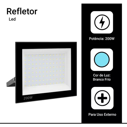 HOLOFOTE REFLETOR SUPER FORTE 200W BRANCO FRIO BIVOLT PROVA D AGUA | Shopee Brasil