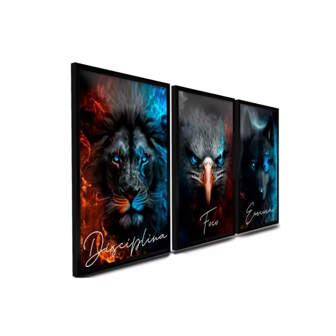 Quadro Disciplina Execução E Foco Leão Águia E Lobo 3 Peças | Shopee Brasil