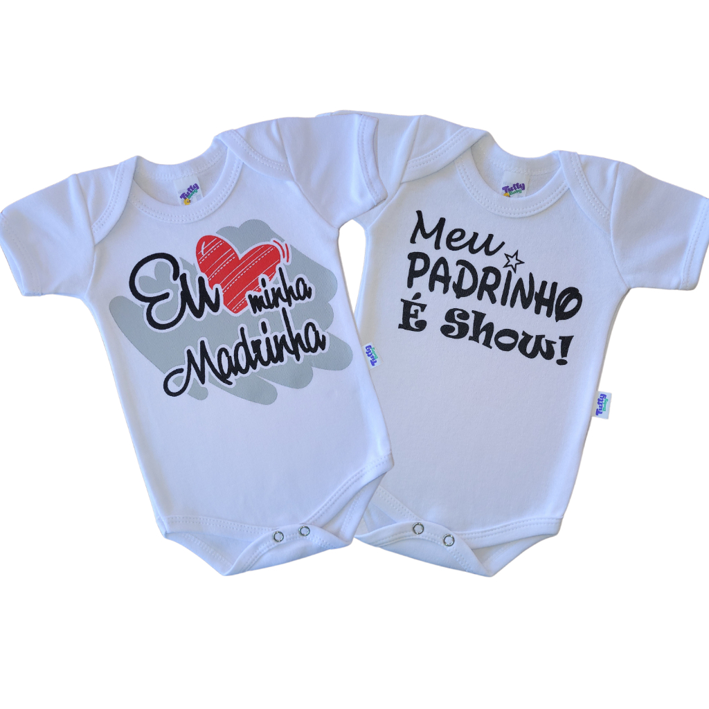 Combo 2 Body Bebê Madrinha Padrinho Frase Presente Dinda Personalizado ...