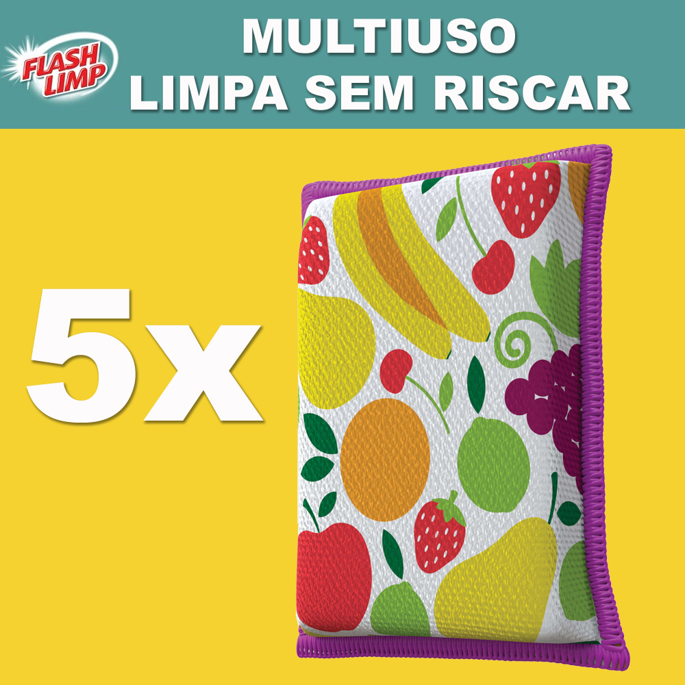Esponja Microfibra Flash Limp Fruits Multiuso 5 unidades | Shopee Brasil
