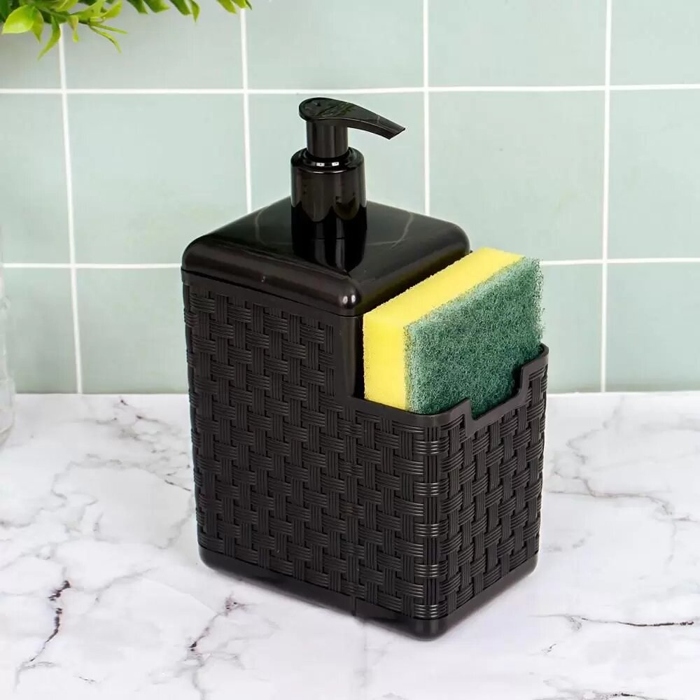 Porta Detergente e Esponja Pia 18cm Com Bico Dosador Rattan Preto ...