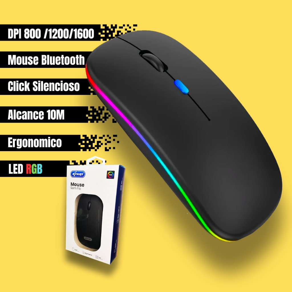 Mouse Sem Fio Recarregável Wireless Led Rgb Ergonômico Novo | Shopee Brasil