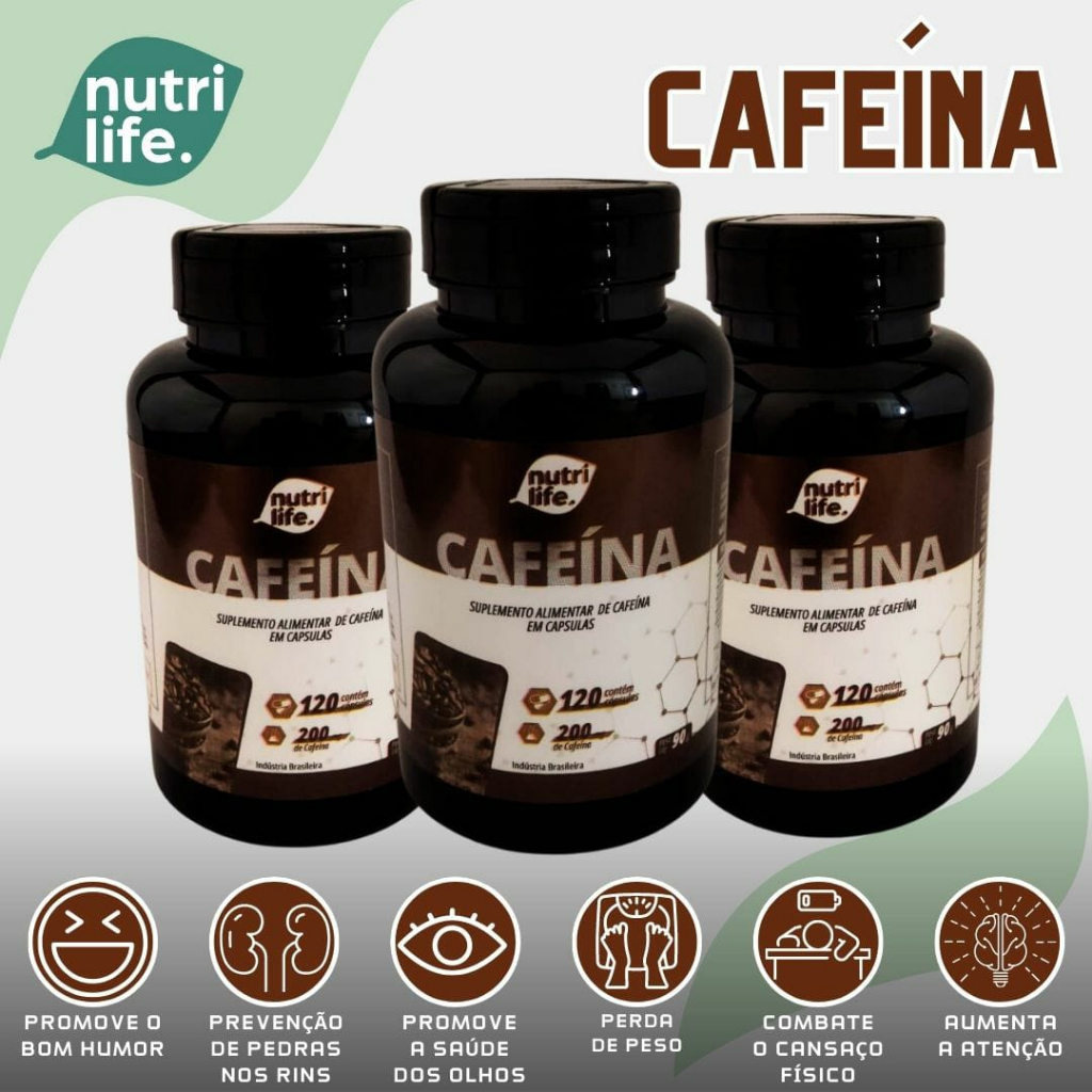 Cafeína 120 Cápsulas 500mg - NUTRI LIFE. | Shopee Brasil