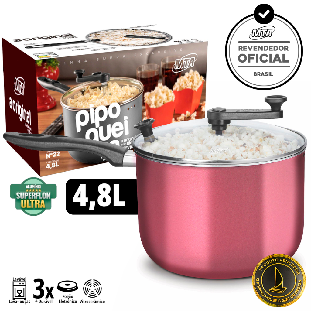 Pipoqueira Mta Antiaderente 4,8 Tampa Vidro Temperado Cereja | Shopee ...