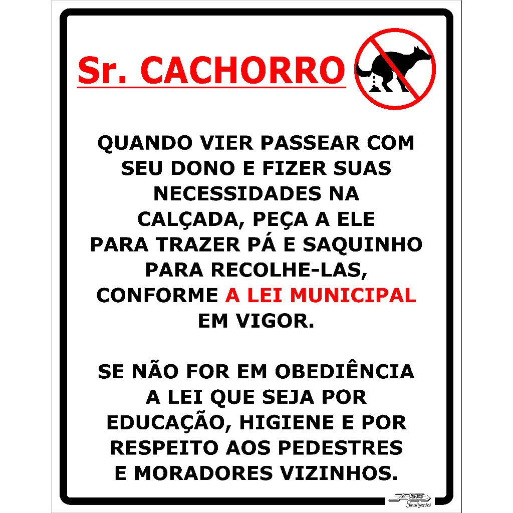 Placa Sr Cachorro Quando Vier Passear Com O Seu Dono | 30x20 | Shopee Brasil