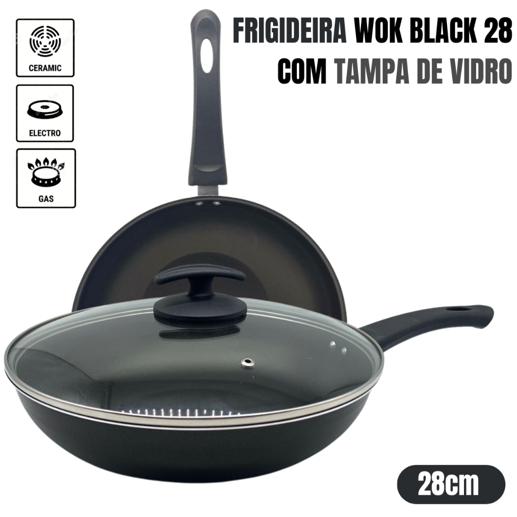 Frigideira Grande Antiaderente Com Tampa De Vidro Wok Risotos ...