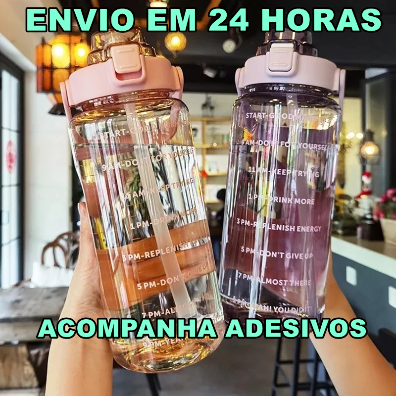 Garrafa de Água Squeeze 2 litros com Adesivos Grande Galão transparente ...