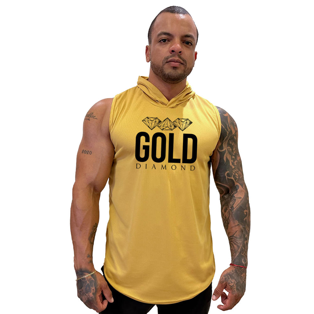 Regata Masculina Machão Fit Longline com Capuz Gold Diamond | Shopee Brasil