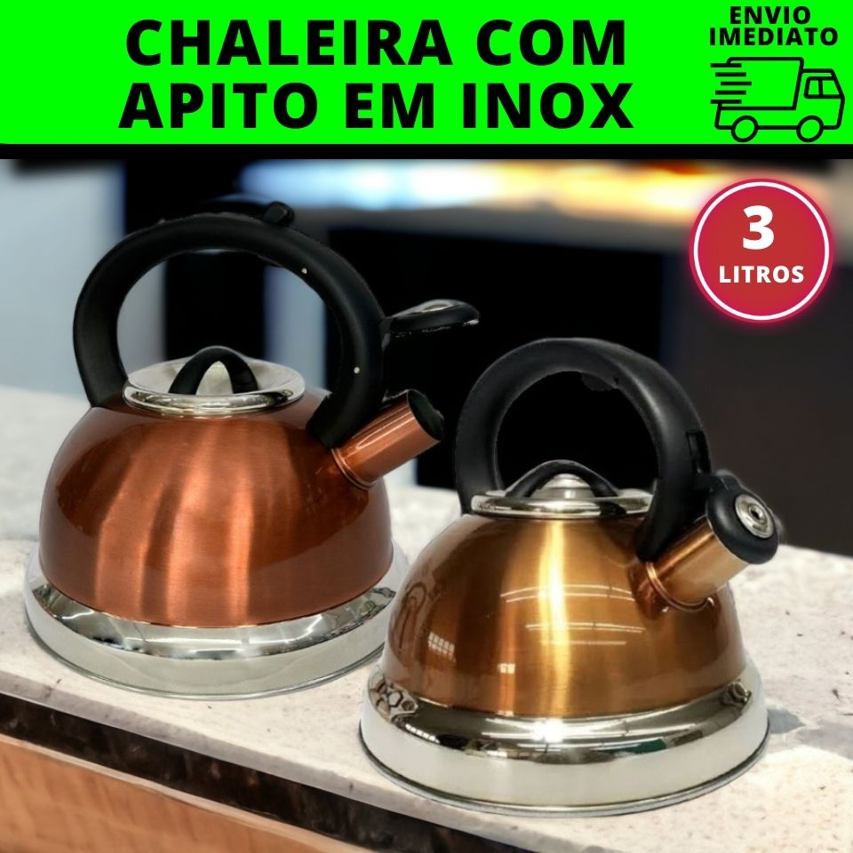 Chaleira Com Apito Inox Crown Bronze e Gold 3 Lt e 1,5 Lt | Shopee Brasil