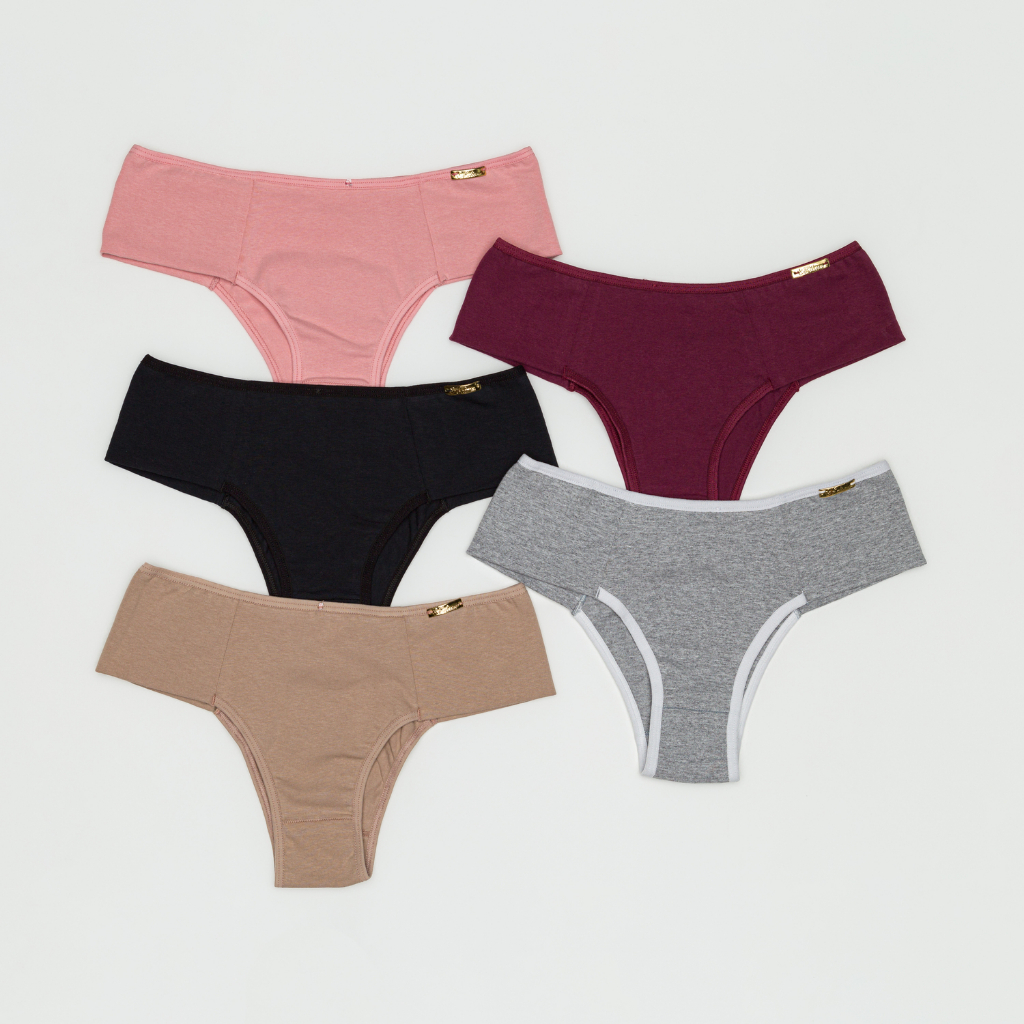 Kit 5 Calcinhas Em Algodão Helena Com Lateral Dupla Viés Confortável ...