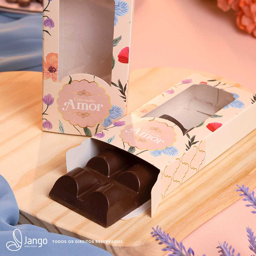 Caixa P/ Barra de Chocolate 150G C/ Visor Linha Carinho Pct. C/ 10 Unid ...