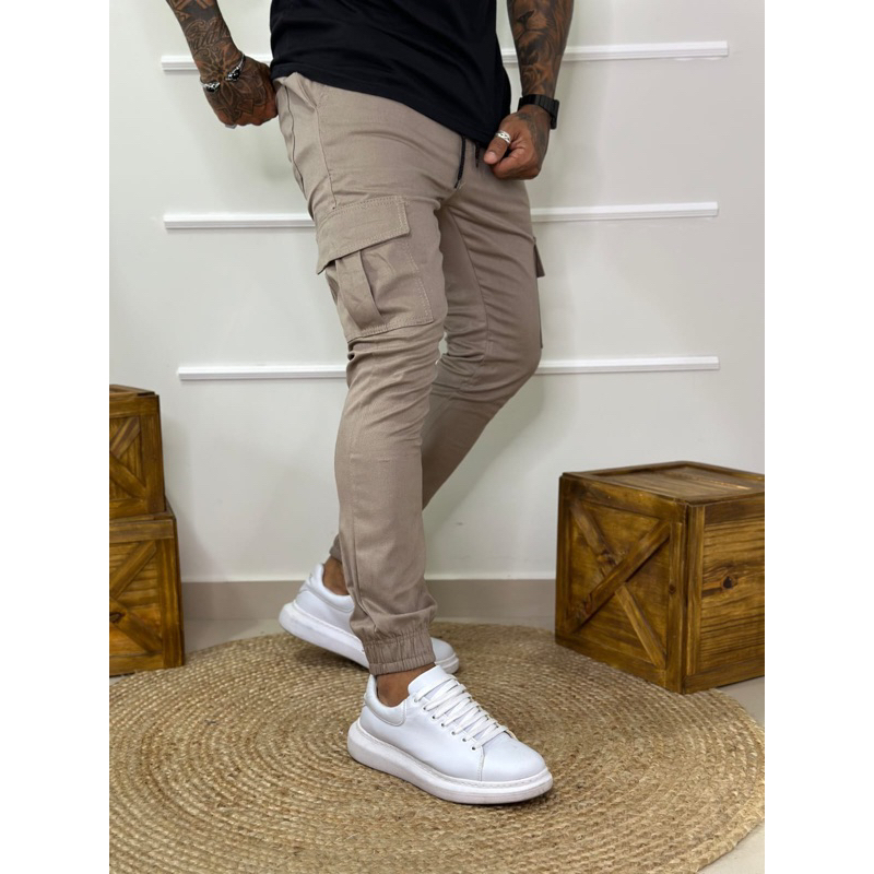 Calça Cargo Jogger Masculino Masculina Com Punho Jeans Sarja