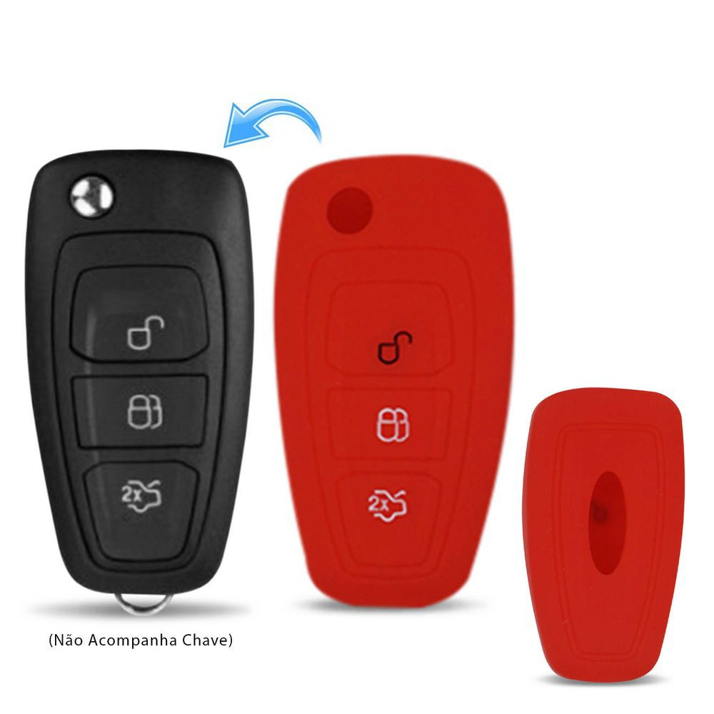 Capa de chave (key cover) de Silicone para Ford Focus cor vermelha ...