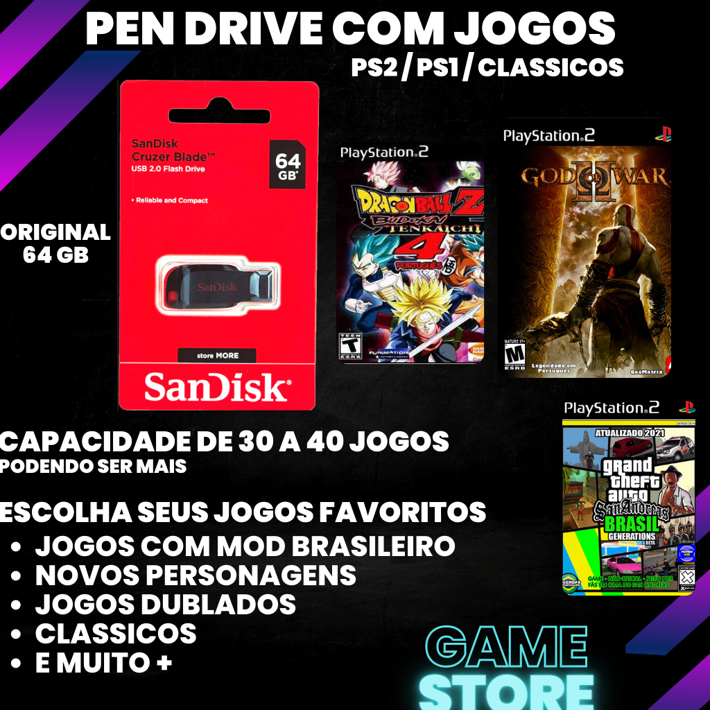 PEN DRIVE COM JOGOS PS2 PS1 E RETROS | Shopee Brasil