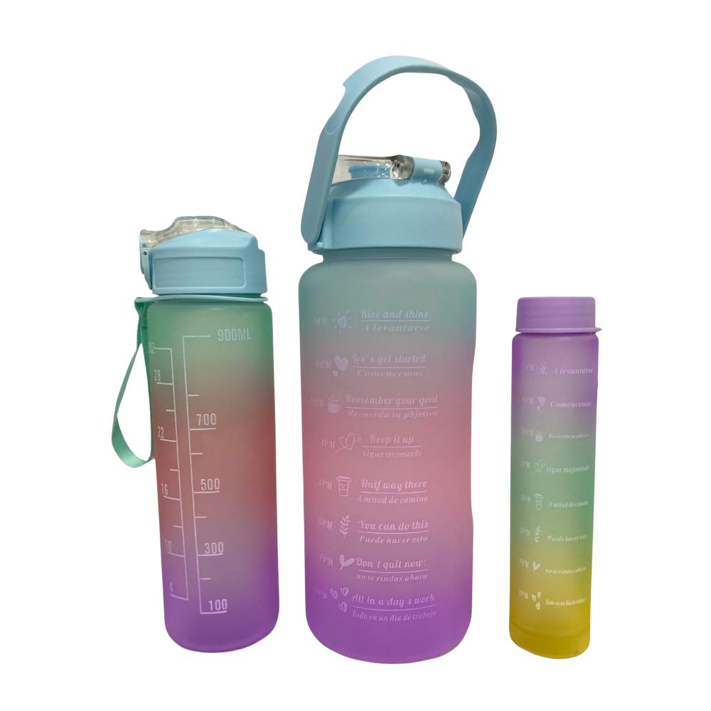 Garrafas de Água Motivacionais Fitness Tie Dye Sortida Beber Academia 2 Litros 900ml 300ml ...
