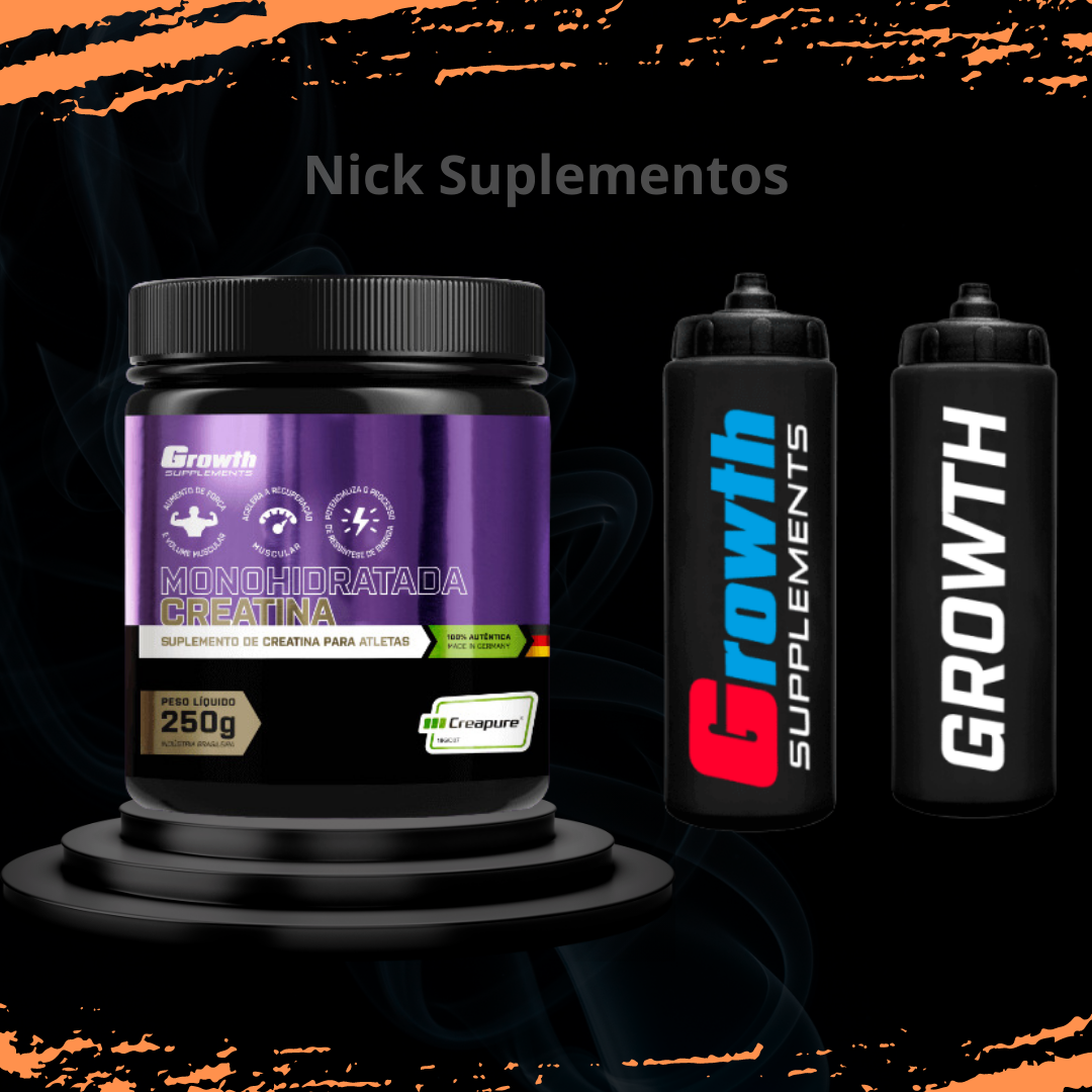 kit Creatina Growth Creapure 250g Original + Garrafa Squeeze Academia ...