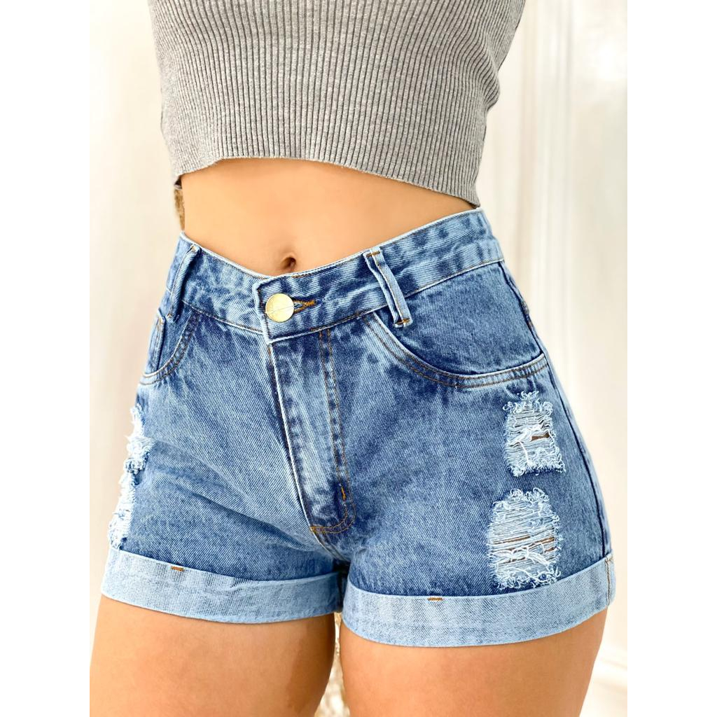 Short Feminino Jeans Short Curto Jeans Feminino Luxo | Shopee Brasil