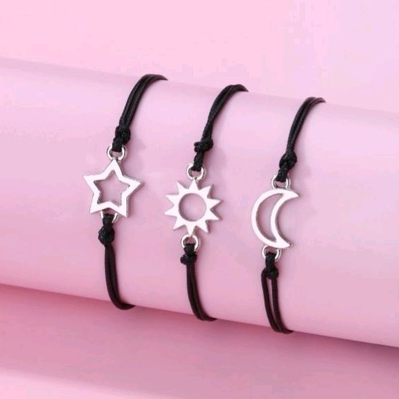 Kit 3 Pulseiras da Amizade Trio de Amigas Pulseira Sol Lua e Estrela | Shopee Brasil