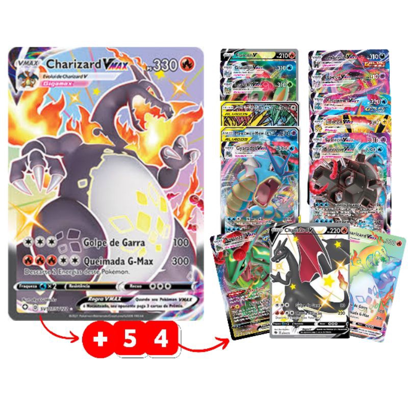 Kit Charizard Vmax Shiny +54 Cartas Pokemon Vmax V Gx em Português com ...