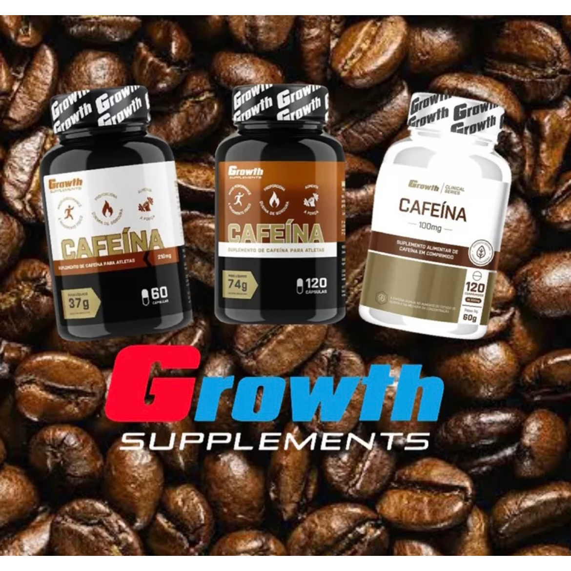 Cafeína Growth Suplementts + Energia 100mg 210mg 420mg | Shopee Brasil