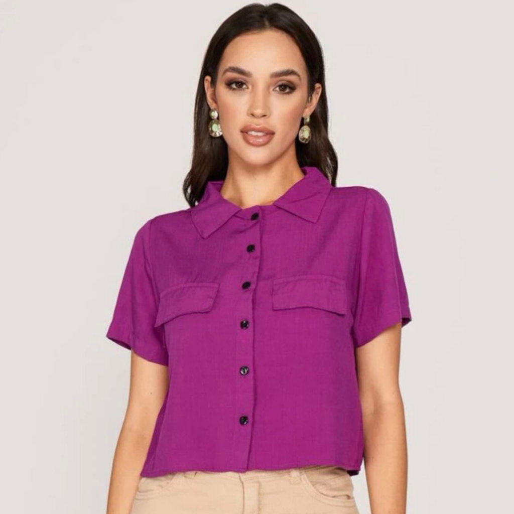blusa feminina com botao | Shopee Brasil