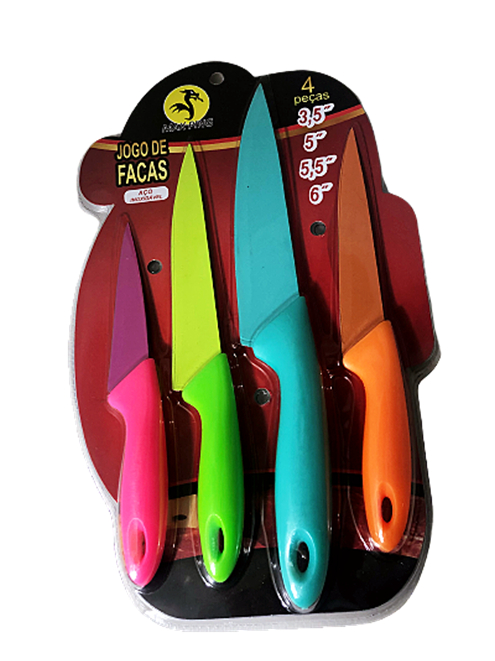 Kit 4 Jogo De Facas Aço Inoxidável Colorida Facas Coloridas Para ...