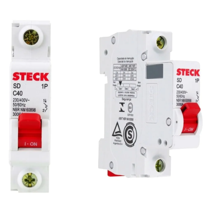 Disjuntor Steck Unipolar Monopolar Curva C 10a, 16a, 20a, 25a, 32a, 40a, 50a, 63a | Shopee Brasil