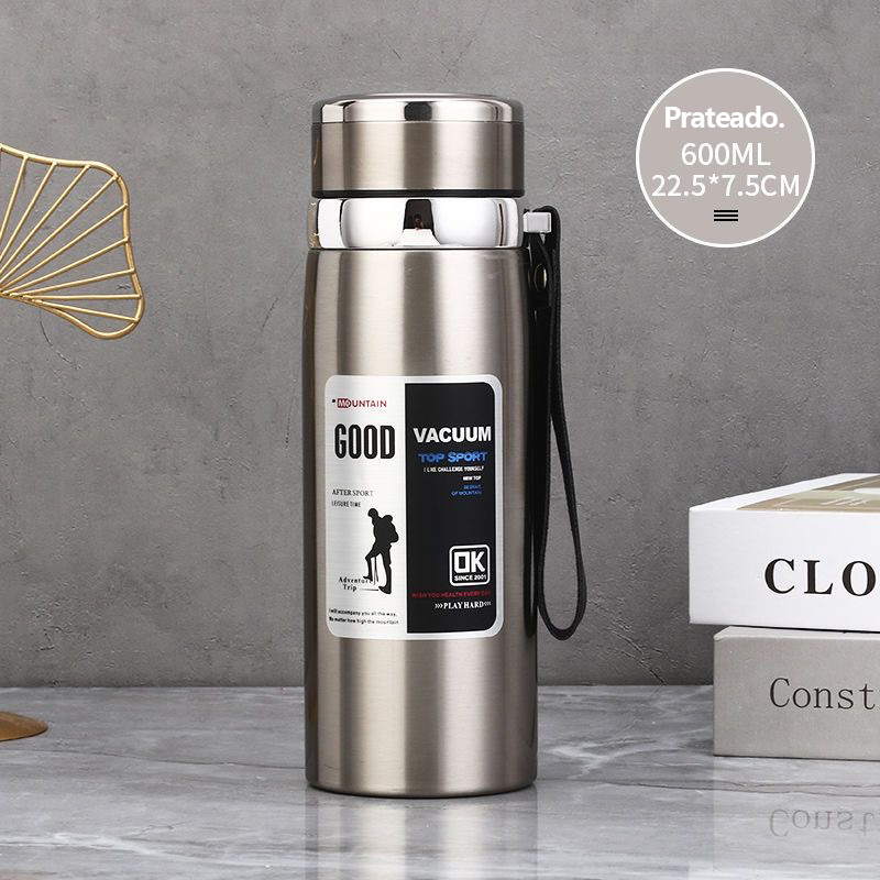 Garrafa 1000ml Inox Térmica Com Infusor Prata e Dourada De Água Café ...