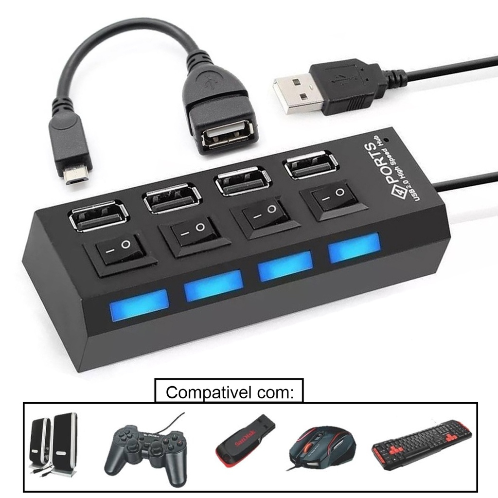 Adaptador Hub USB 4 Portas 2.0 | Shopee Brasil