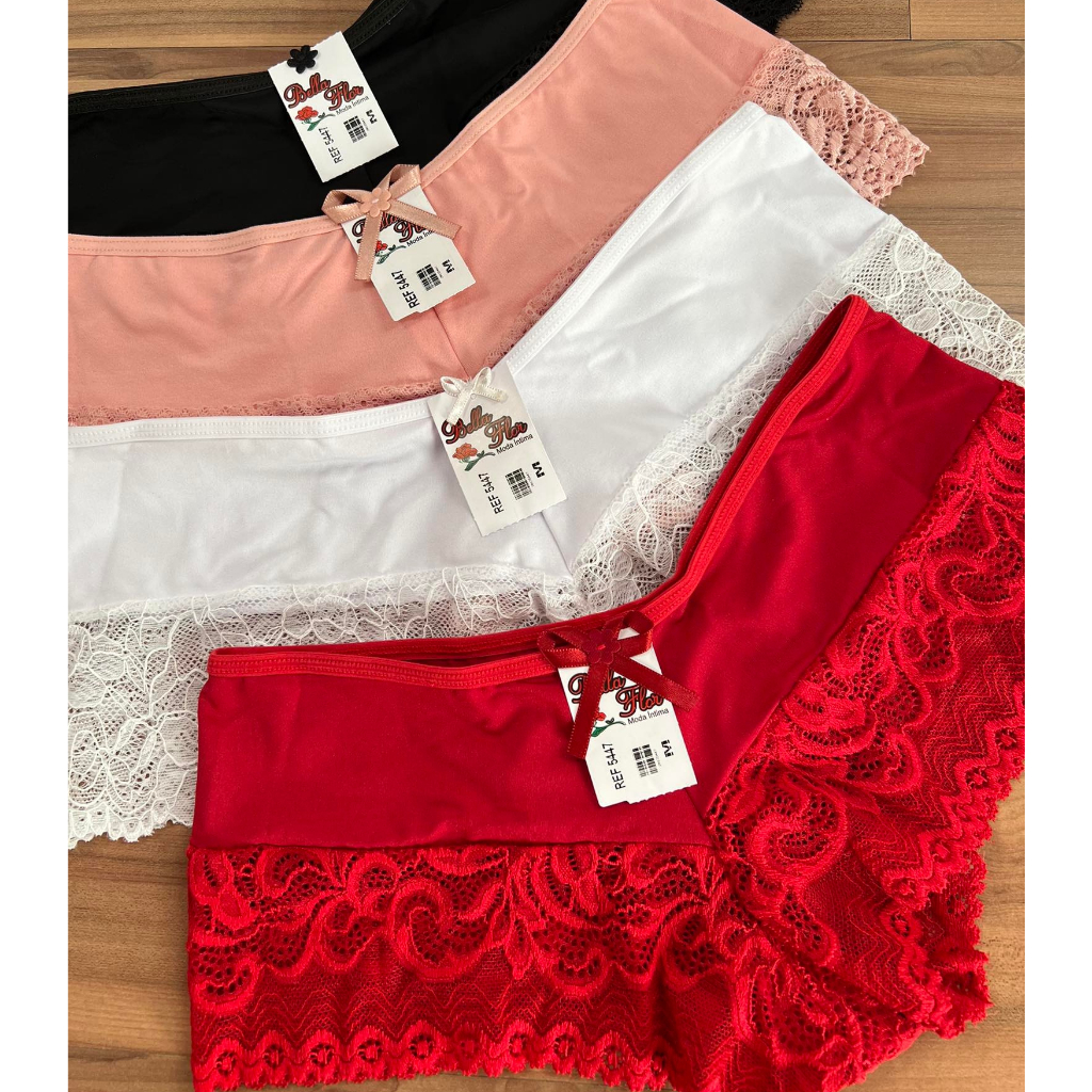 Kit com 5 Calcinhas de Renda Box Shortinho Cueca Boxer Feminina Linda | Shopee Brasil
