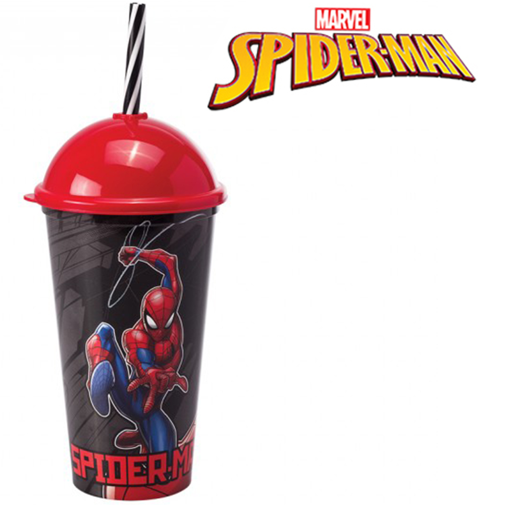 COPO COM TAMPA E CANUDO DE PLASTICO SHAKE HOMEM ARANHA / SPIDER MAN ...