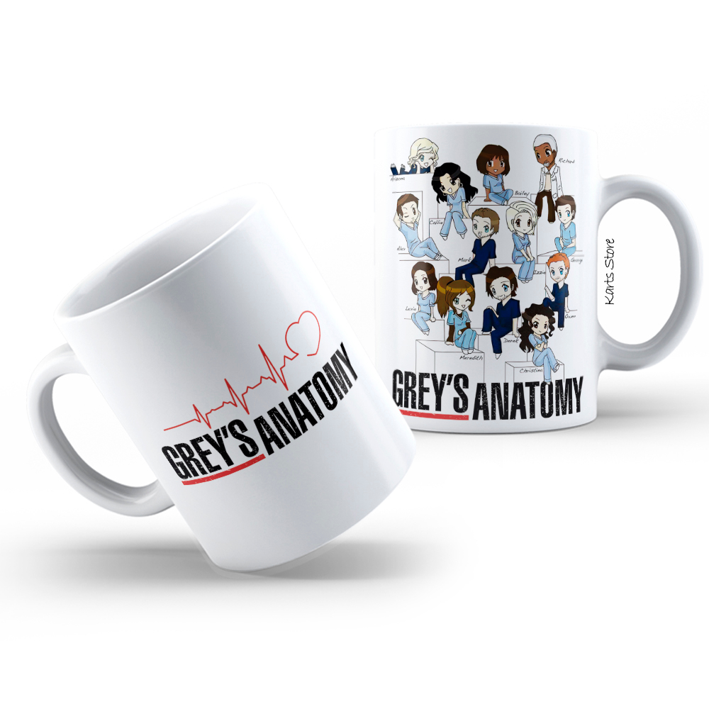 Caneca atores de Grey's Anatomy Meredith Lexie Yang Owen Derek George ...