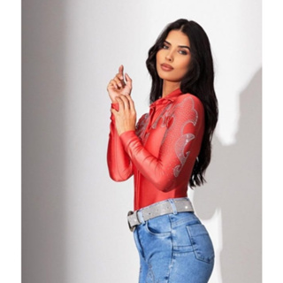 Body Manga Longa Pedraria Moda Country Pecuaria Ana Castela | Shopee Brasil