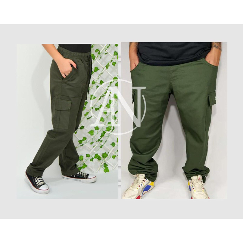Calça Cargo Larga Masculina Feminina Skate Caqui 6 Bolsos Fechamento