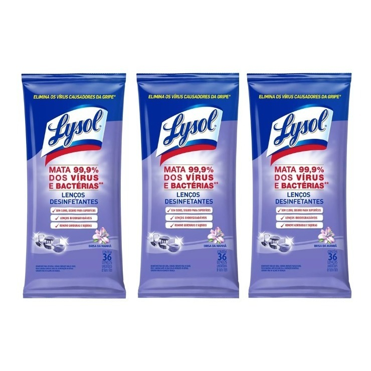 Kit com 3 Lenços Desinfetantes Lysol Umedecidos - Brisa da Manhã 108 ...