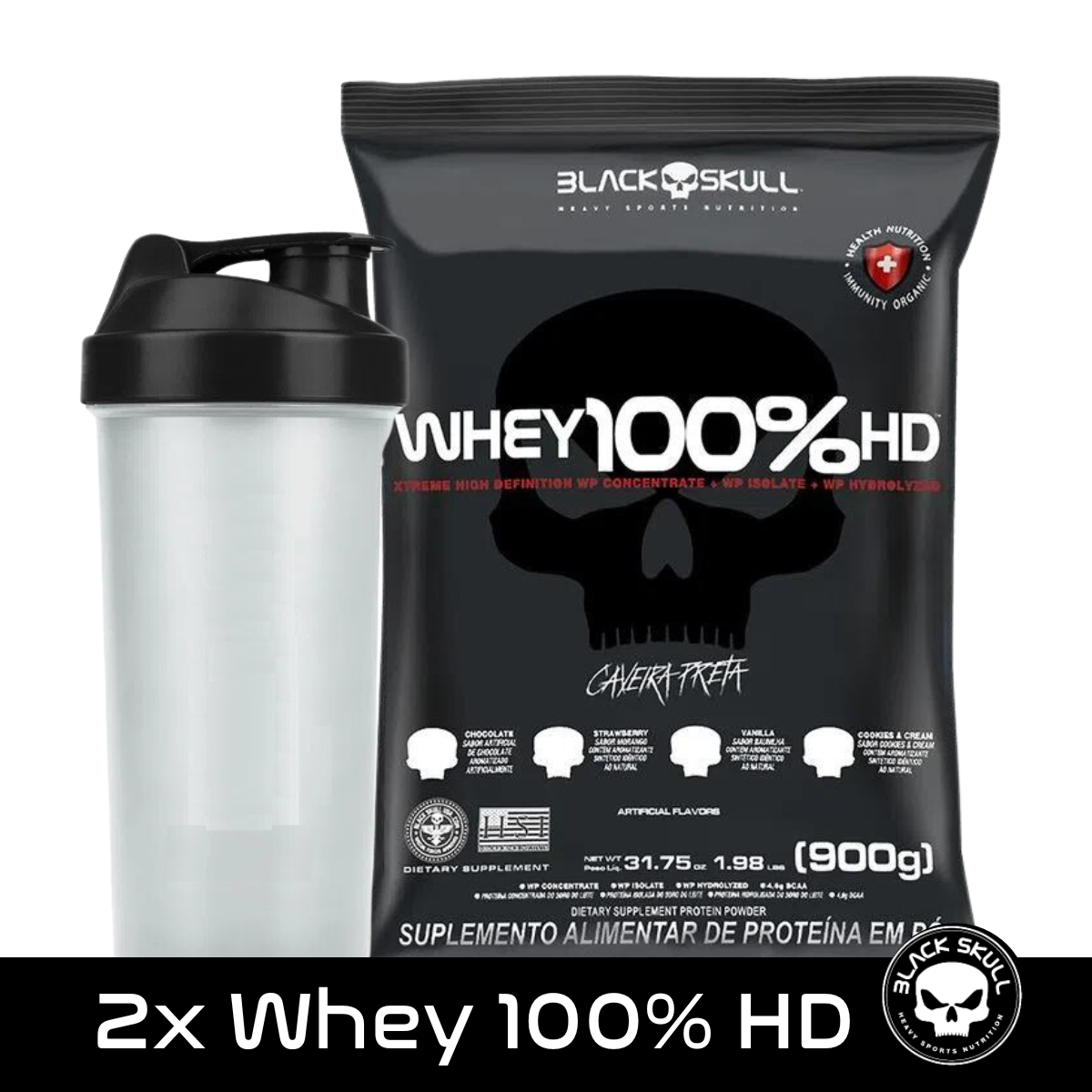 Whey 100% HD Refil 900g Concentrado com Isolado - Black Skull | Shopee Brasil