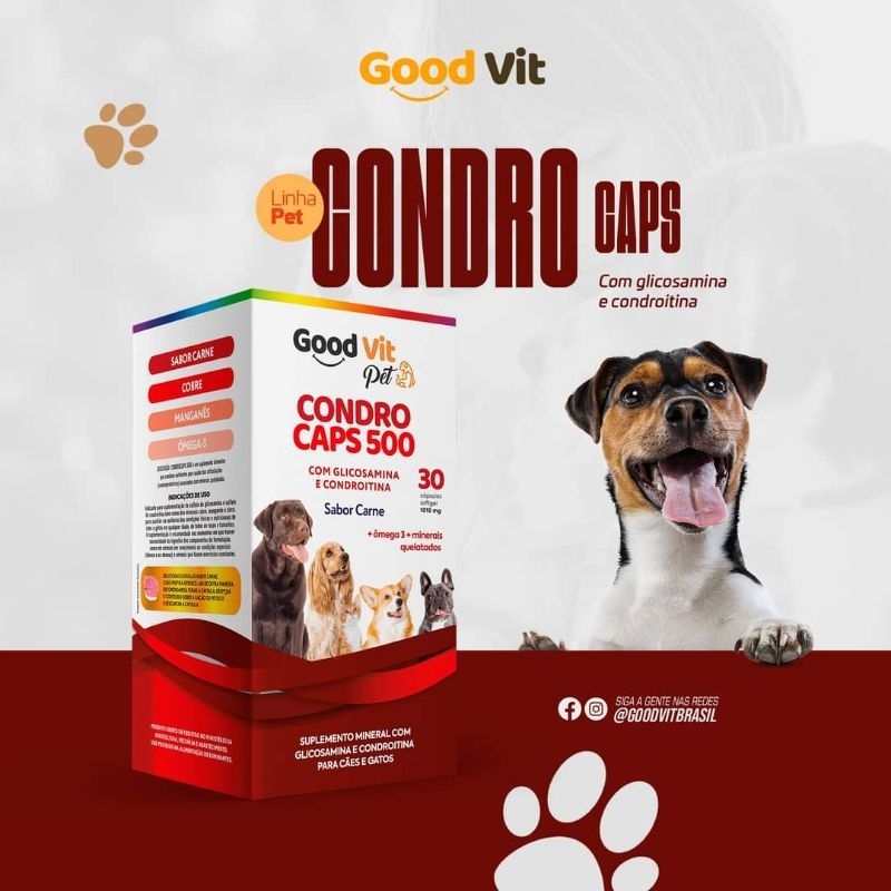 Vitamina Para Cães e Gatos Condro Caps C/30 Cápsulas Sabor Carne Good ...