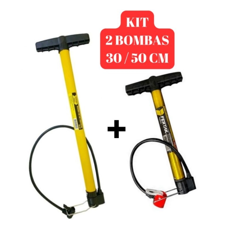 Bomba De Encher Pneu Ar Bicicleta Bike Moto Carro Kit 2 Bombas 30 Cm 50 ...