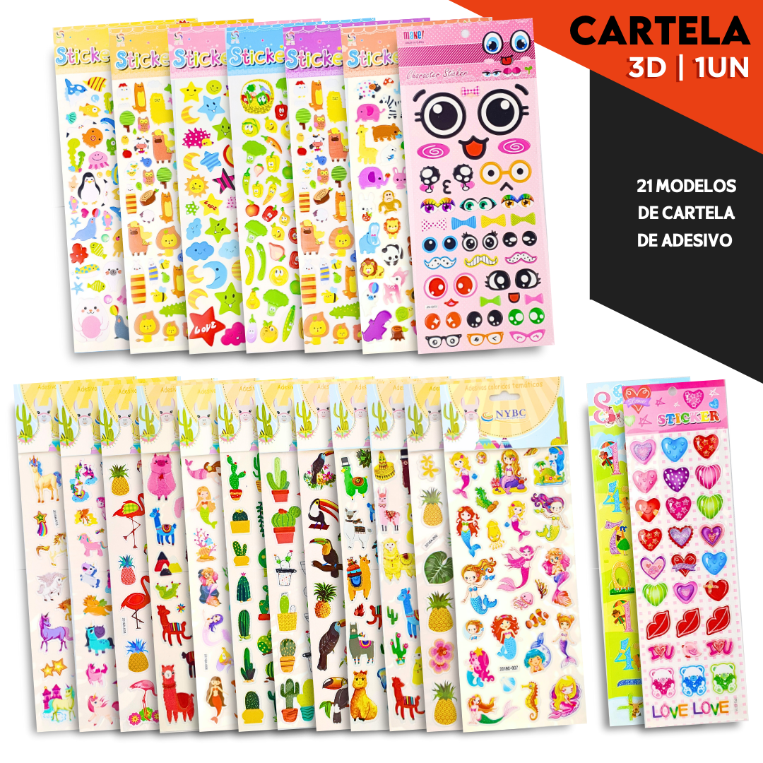 Cartela De Adesivo 3d Diversas - Diferentes Modelos - Sticker - Nybc ...