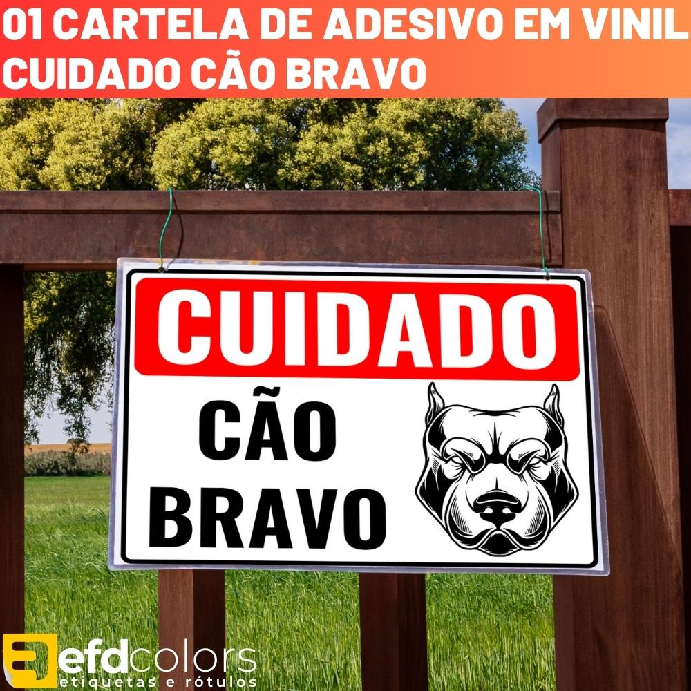 Adesivo de Sinalização em Vinil Resistente Cuidado Cão Bravo - 20x15cm ...