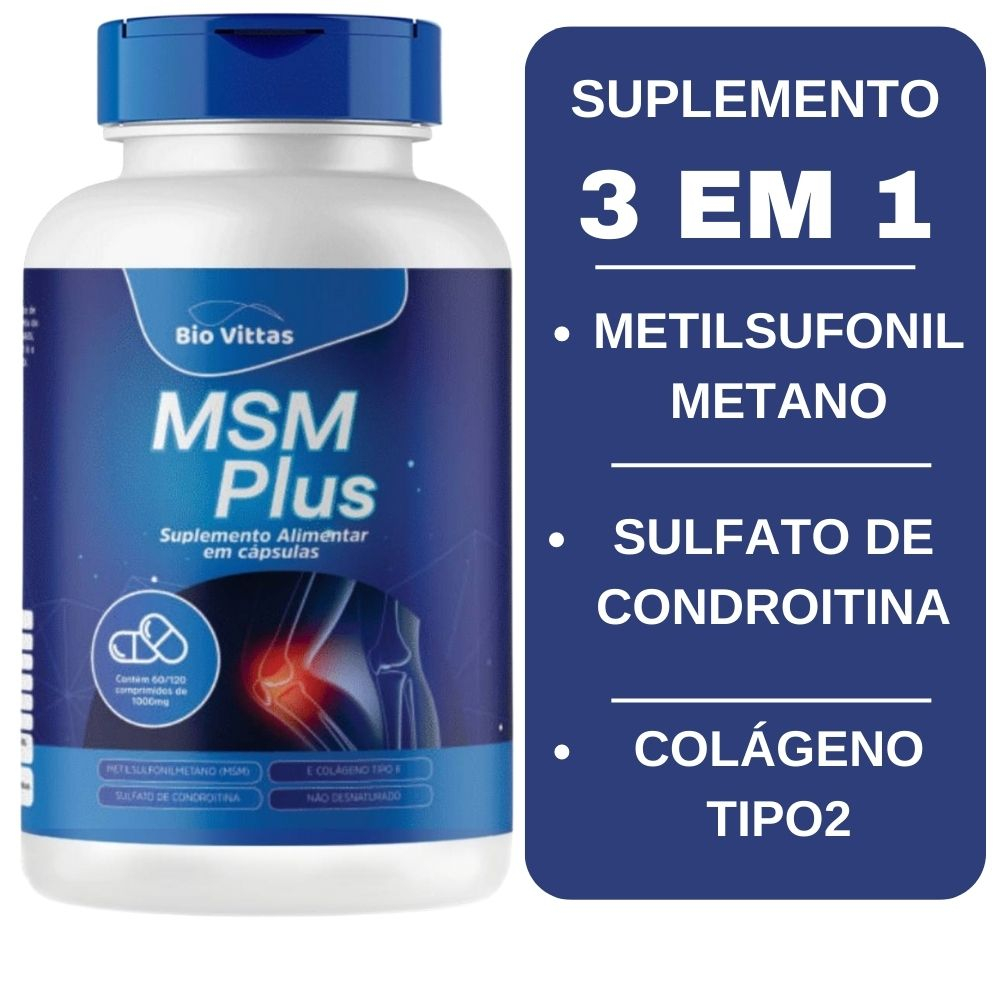 MSM Enxofre Orgânico + Sulfato de condroitina + Colágeno tipo 2 c/120 ...