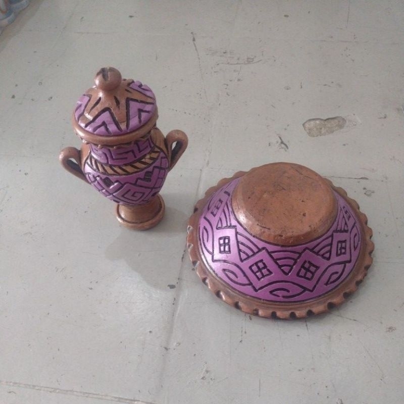 kit Cerâmica Marajoara Alguidar N3 + Quartinha N3 ( cor betume com roxo ...
