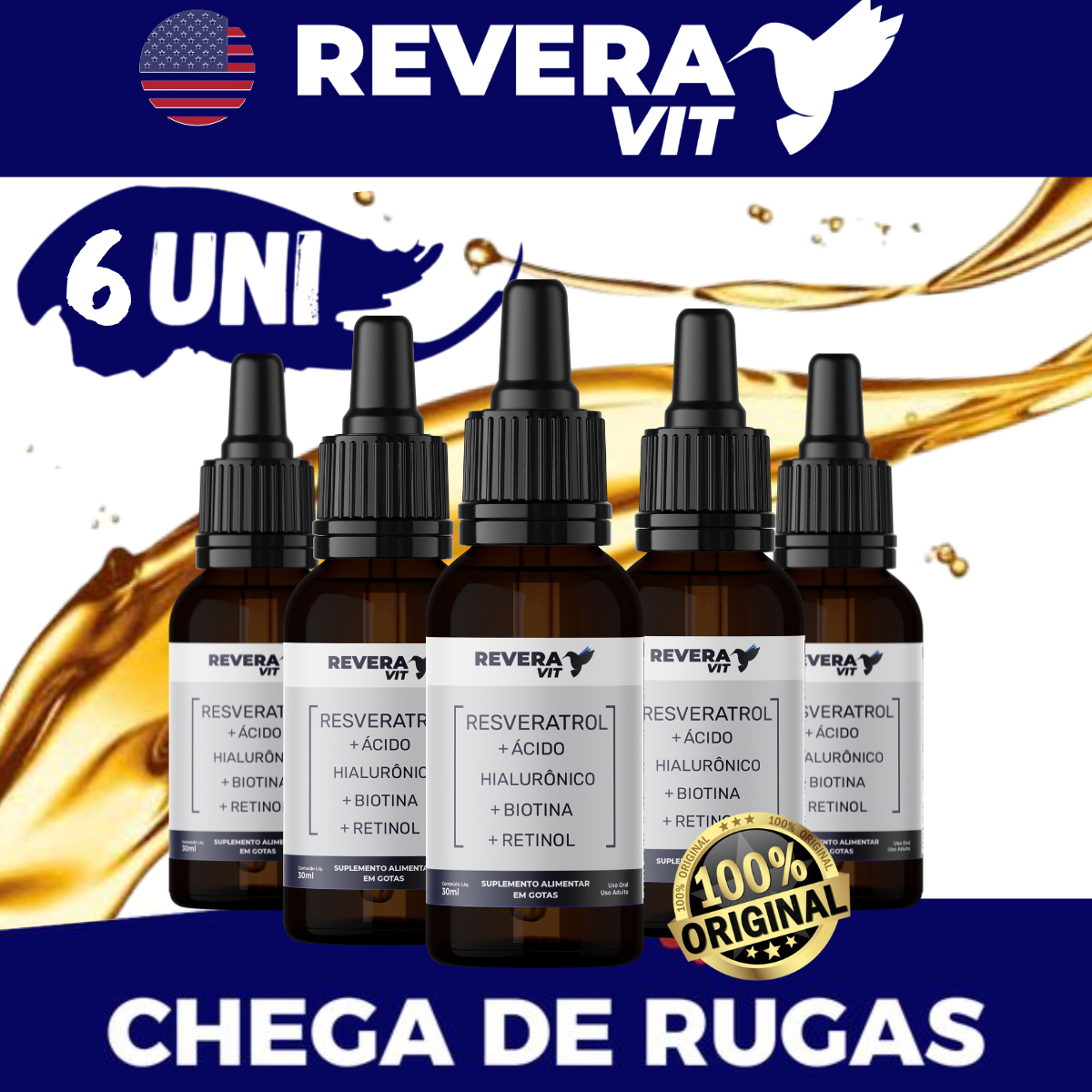 KIT Reveravit Original Resveratrol Americano Em Gotas (6 frascos ...