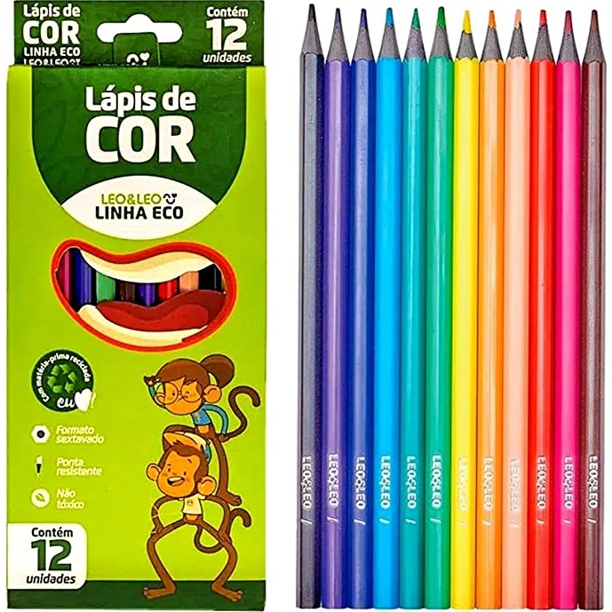 lapis de cor 12 cores leo e leo linha eco, cores fortes e vibrantes ...